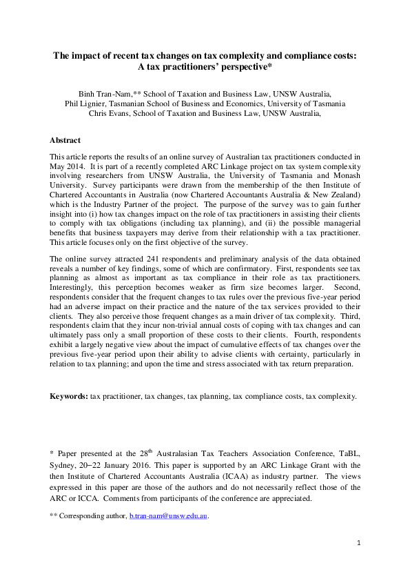 (PDF) The Impact of Recent Tax Changes on Tax Complexity and Compliance ...