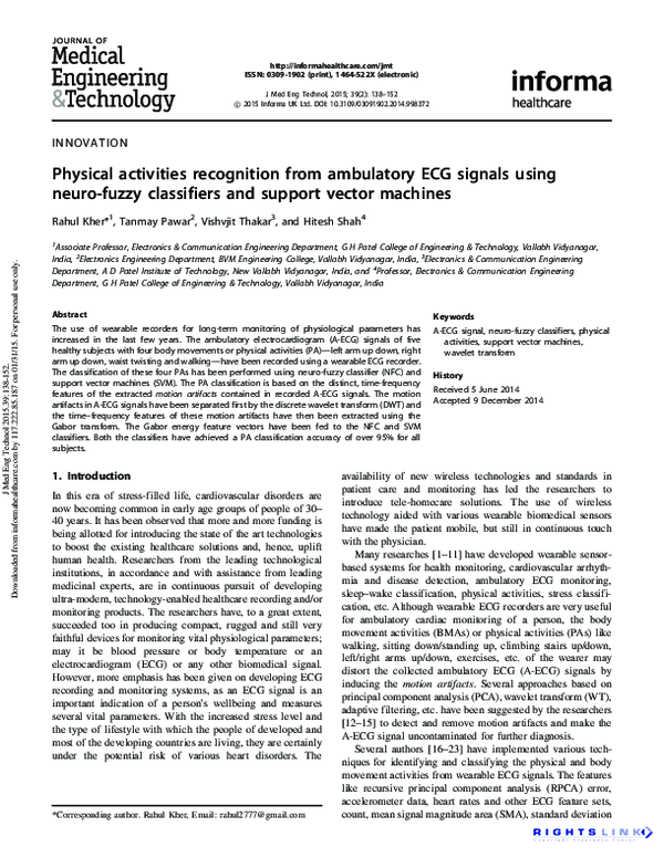 (PDF) Physical activities recognition from ambulatory ECG signals using neuro-fuzzy classifiers ...