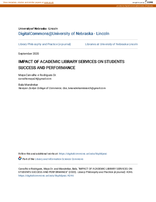 (PDF) Impact of Academic Library Services on Students Success and ...