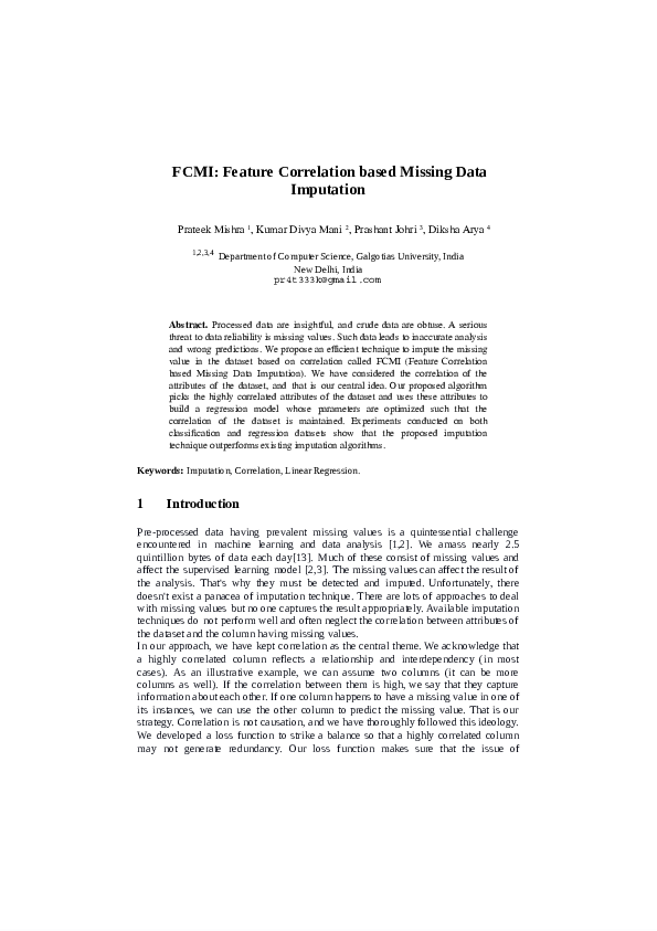 (PDF) FCMI: Feature Correlation based Missing Data Imputation