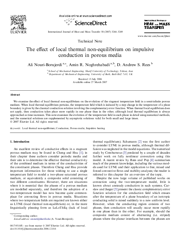(PDF) The effect of local thermal non-equilibrium on impulsive conduction in porous media