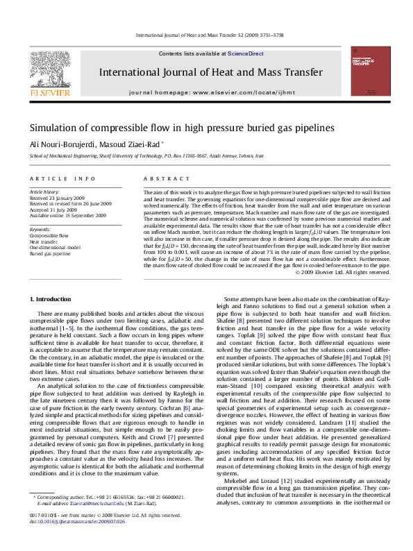 (PDF) Simulation of compressible flow in high pressure buried gas ...