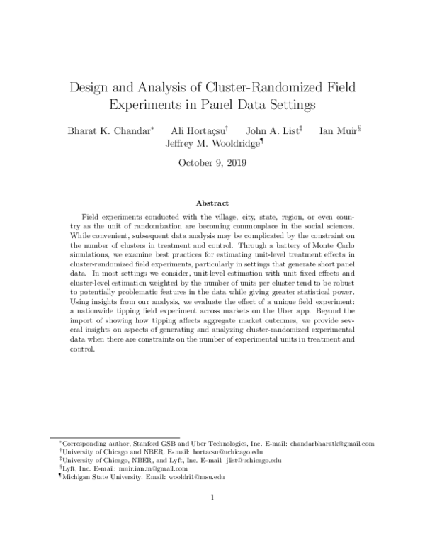 (PDF) Design and Analysis of Cluster-Randomized Field Experiments in Panel Data Settings