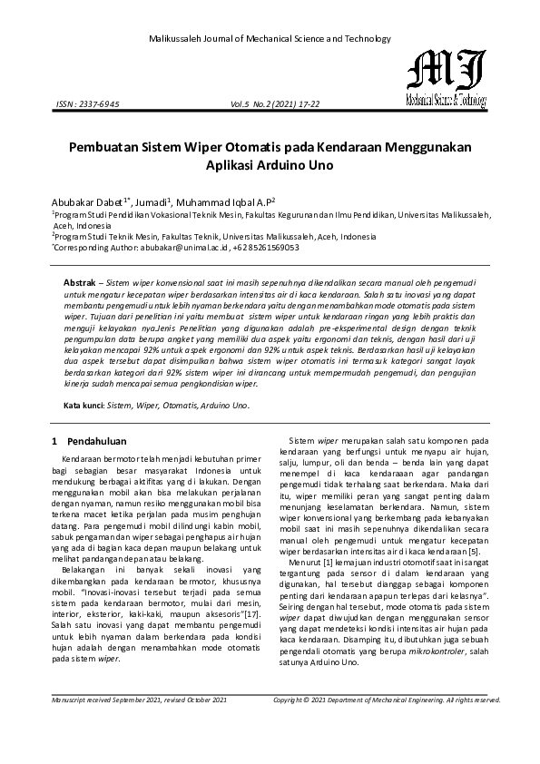 (PDF) Pembuatan Sistem Wiper Otomatis pada Kendaraan Menggunakan ... (PDF) Pembuatan Sistem Wiper Otomatis pada Kendaraan Menggunakan ...