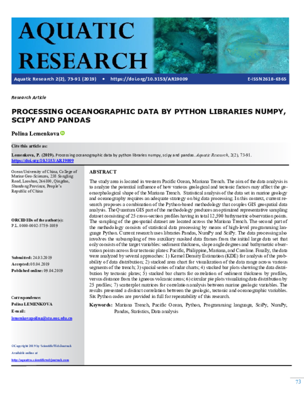(PDF) Processing Oceanographic Data by Python Libraries Numpy, Scipy and Pandas