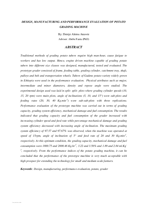 (PDF) Design, Manufacturing and Performance Evaluation of Potato ...