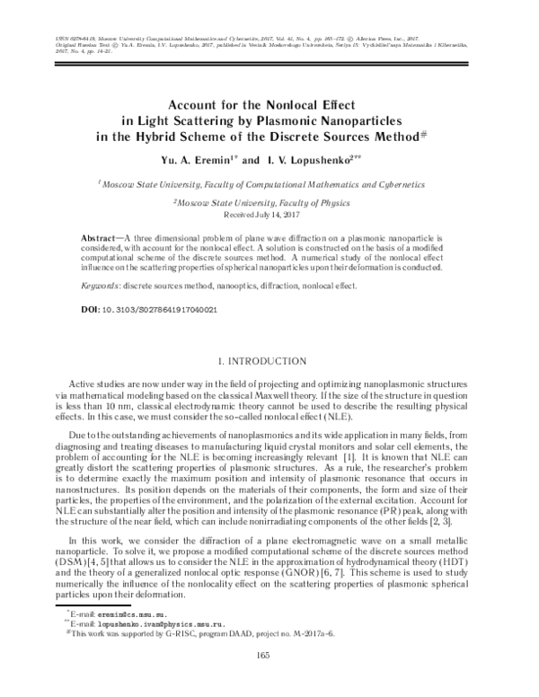 (PDF) Account for the nonlocal effect in light scattering by plasmonic nanoparticles in the ...