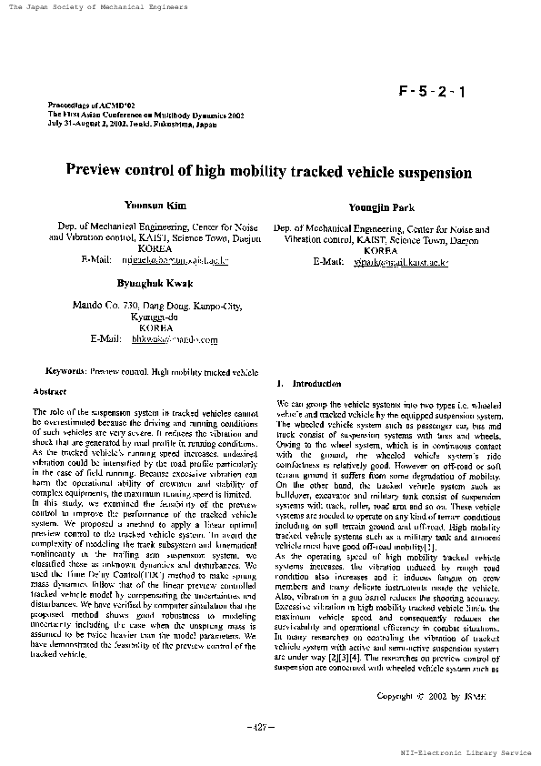 (PDF) F-5-2-1 Preview control of high mobility tracked vehicle suspension