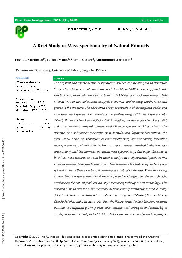 (PDF) A Brief Study of Mass Spectrometry of Natural Products | saima ...