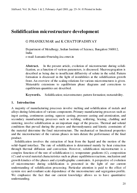 (PDF) Solidification microstructure development