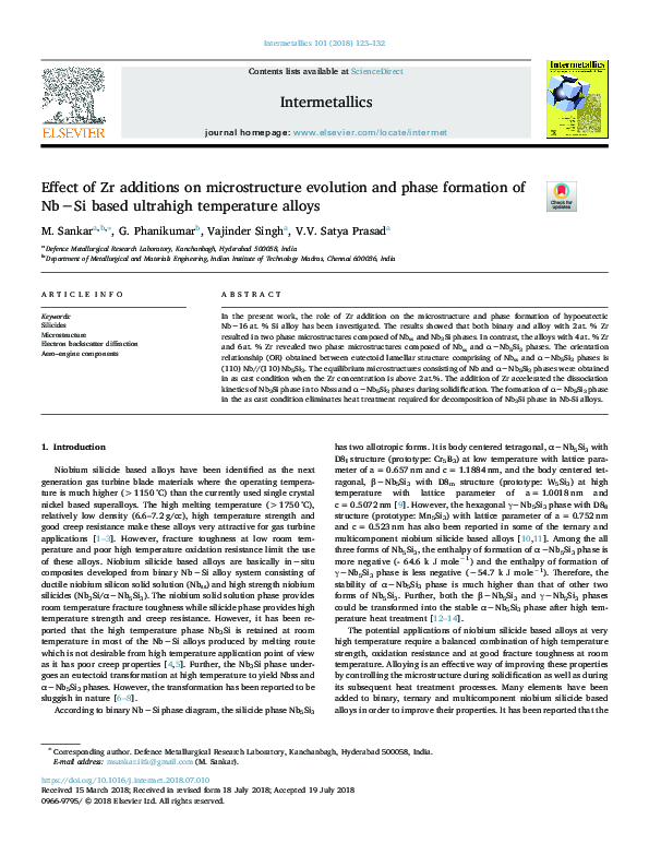 (PDF) Effect of Zr additions on microstructure evolution and phase formation of Nb−Si based ...