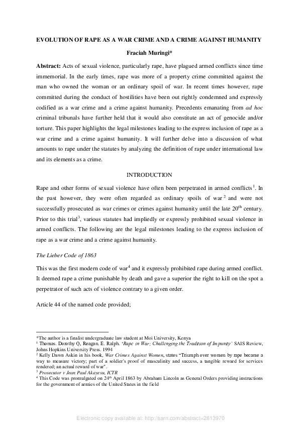 (PDF) Evolution of Rape As a War Crime and a Crime Against Humanity
