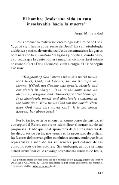 (PDF) El hombre Jesús: una vida en ruta insoslayable hacia la muerte