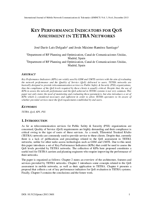 (PDF) Key Performance Indicators for QOS Assessment in Tetra Networks