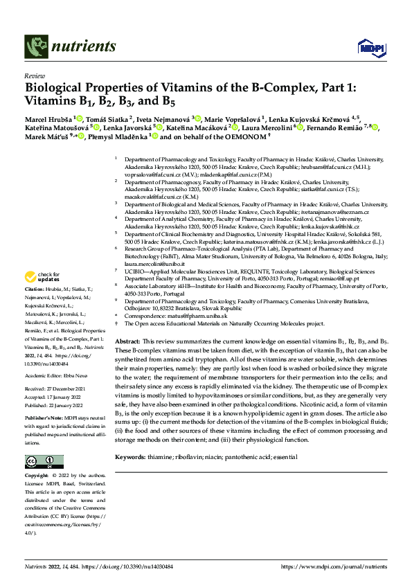 (PDF) Biological Properties of Vitamins of the B-Complex, Part 1 ...