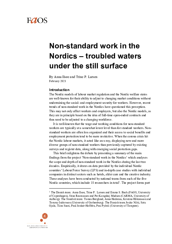 (PDF) Non-standard work in the Nordics -Troubled waters under the still ...