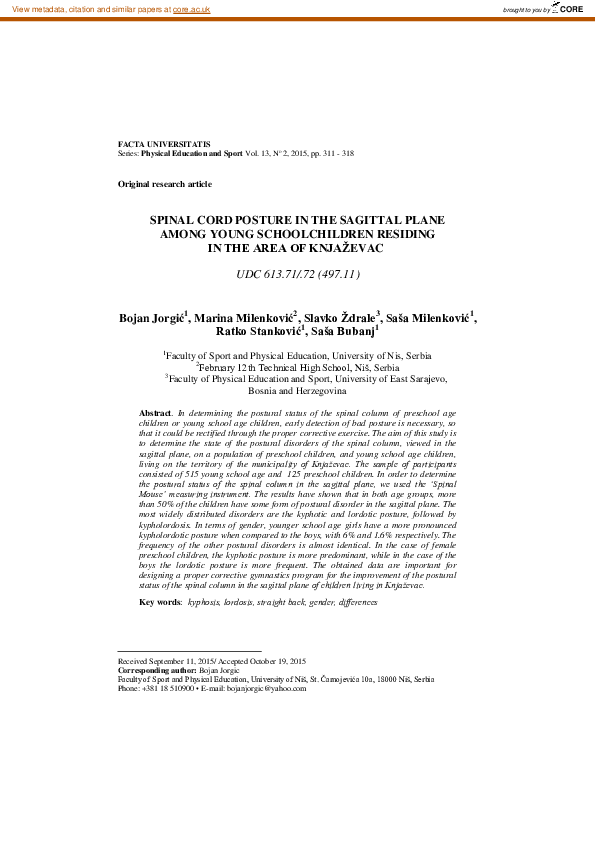 (PDF) Spinal Cord Posture in the Sagittal Plane Among Young ...
