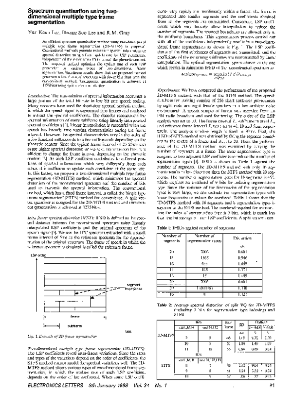 Pdf Spectrum Quantisation Using Two Dimensional Multiple Type Frame Segmentation Hwang Soo
