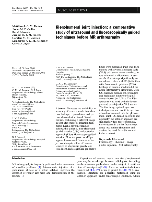 (PDF) Glenohumeral joint injection: a comparative study of ultrasound ...