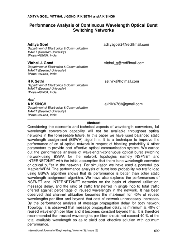 Pdf Performance Analysis Of Continuous Wavelength Optical Burst Switching Networks Vitthal