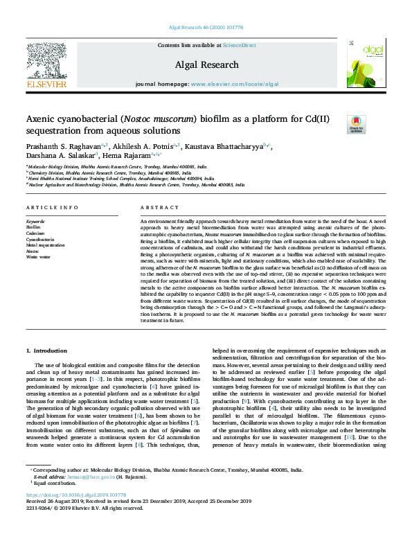 (PDF) Axenic cyanobacterial (Nostoc muscorum) biofilm as a platform for ...