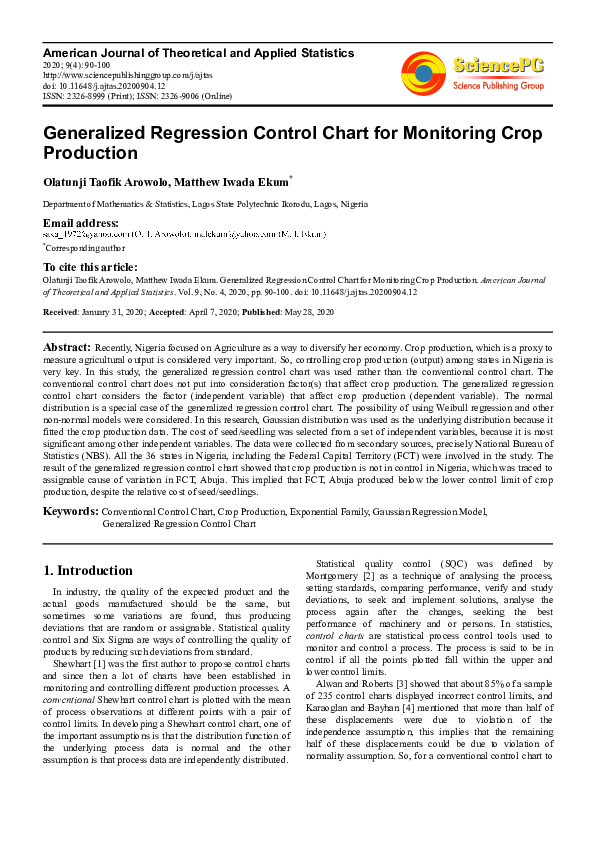 (PDF) Generalized Regression Control Chart for Monitoring Crop Production