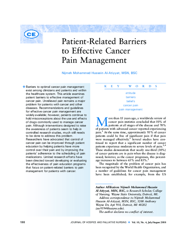 (PDF) Patient-Related Barriers to Effective Cancer Pain Management