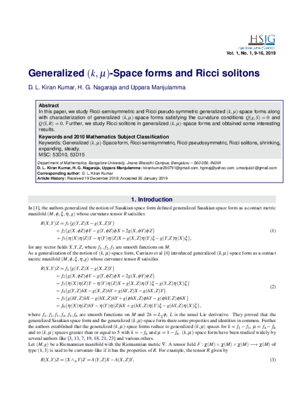 (PDF) Generalized (k,µ)-Space forms and Ricci solitons