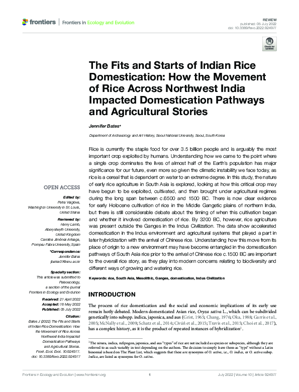 (PDF) The Fits and Starts of Indian Rice Domestication: How the ...