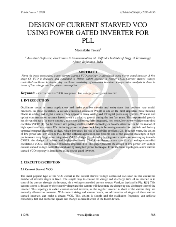 (PDF) Design of Current Starved Vco Using Power Gated Inverter for PLL