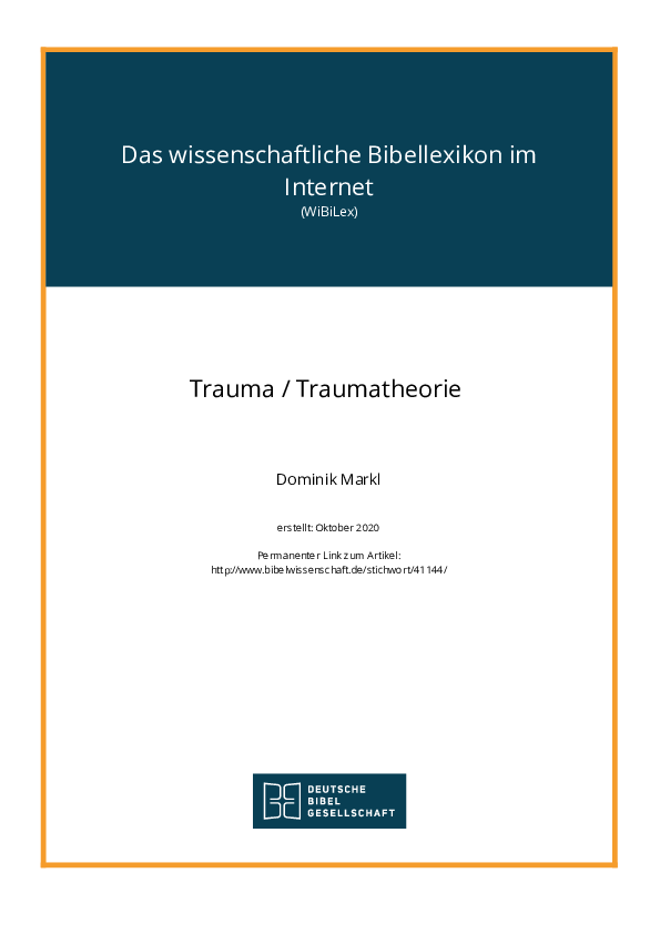 (PDF) Markl, Dominik, “Trauma / Traumatheorie”, in: Das ...