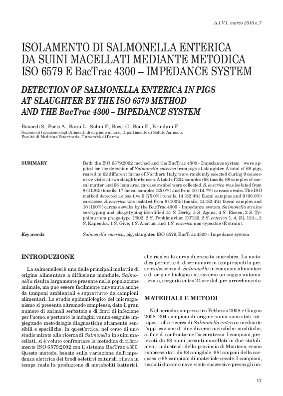 (PDF) DETECTION OF SALMONELLA ENTERICA IN PIGS AT SLAUGHTER BY THE ISO ...