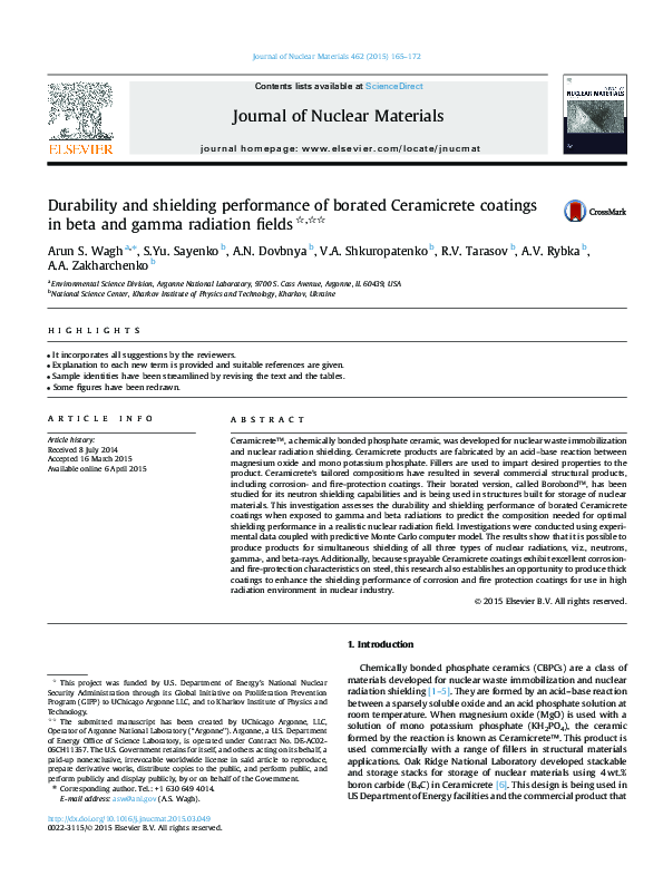 (PDF) Durability and shielding performance of borated Ceramicrete ...