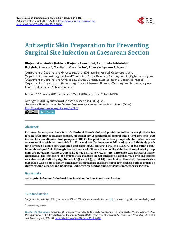 (PDF) Antiseptic Skin Preparation for Preventing Surgical Site Infection at Caesarean Section