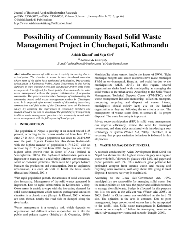 (PDF) Possibility of Community Based Solid Waste Management Project in ...