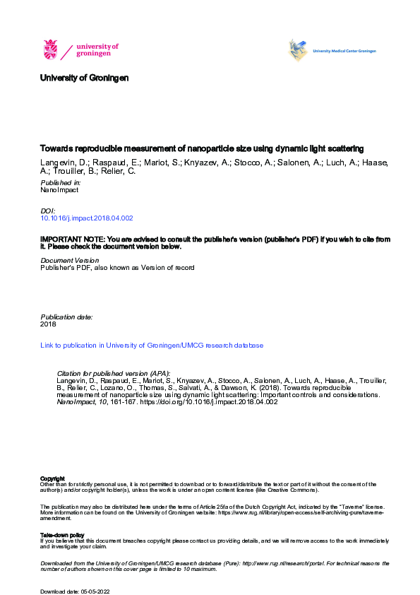 (PDF) Towards reproducible measurement of nanoparticle size using dynamic light scattering ...