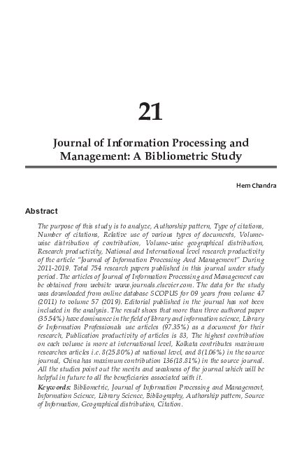 (PDF) Journal of Information Processing and Management: A Bibliometric ...