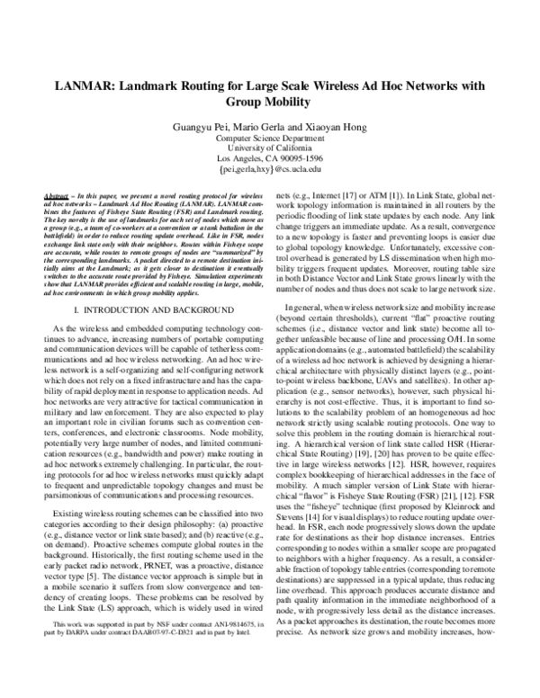 (PDF) LANMAR: landmark routing for large scale wireless ad hoc networks ...