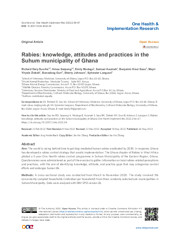 (PDF) Rabies: knowledge, attitudes and practices in the Suhum municipality of Ghana