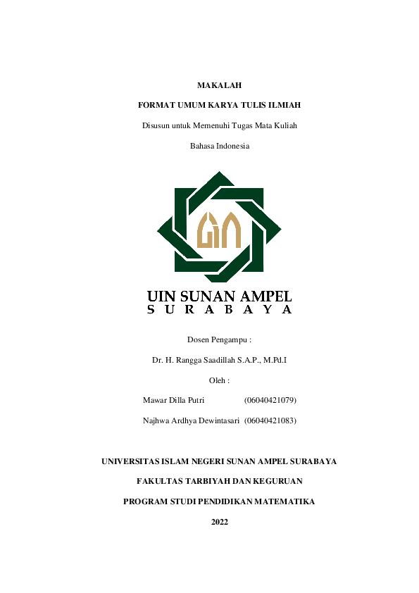 (PDF) MAKALAH FORMAT UMUM KARYA TULIS ILMIAH