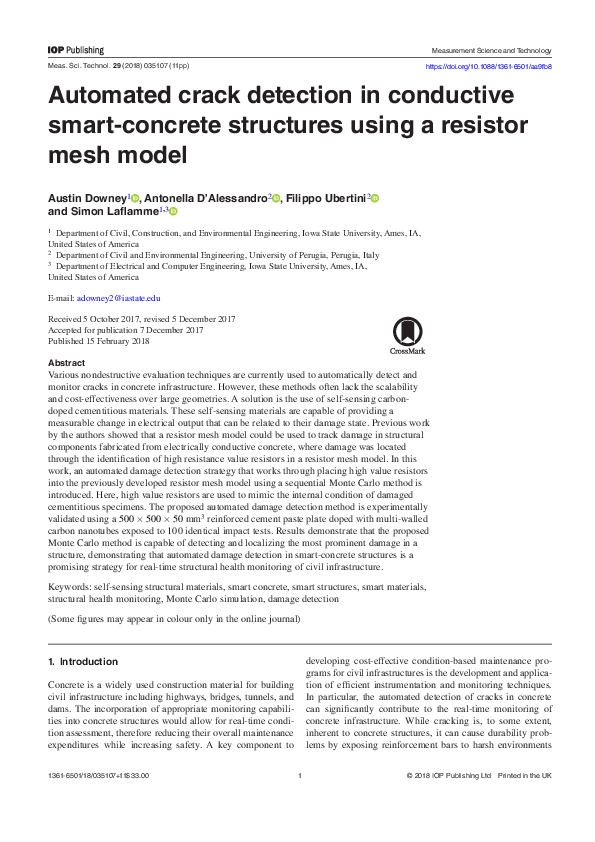 Pdf Automated Crack Detection In Conductive Smart Concrete Structures Using A Resistor Mesh Model