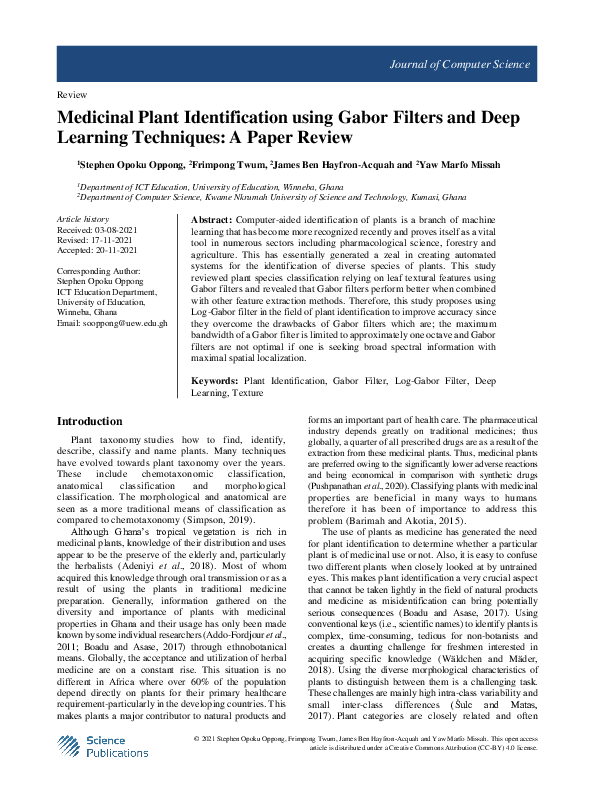 (PDF) Medicinal Plant Identification using Gabor Filters and Deep ...