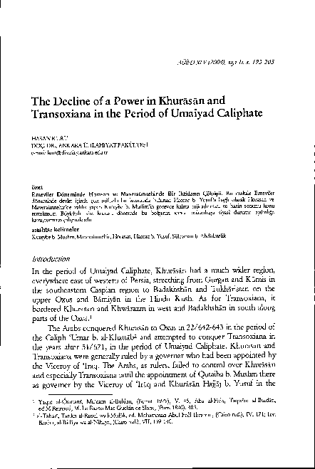 (PDF) The Decline of a Power in Khurasan and Transoxiana in the Period ...