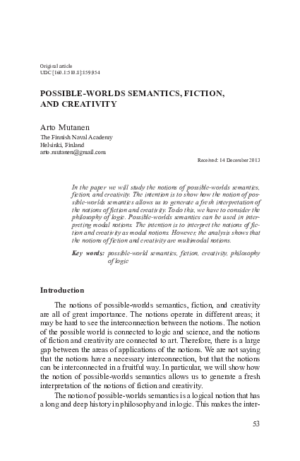 (PDF) Possible-Worlds Semantics, Fiction, and Creativity
