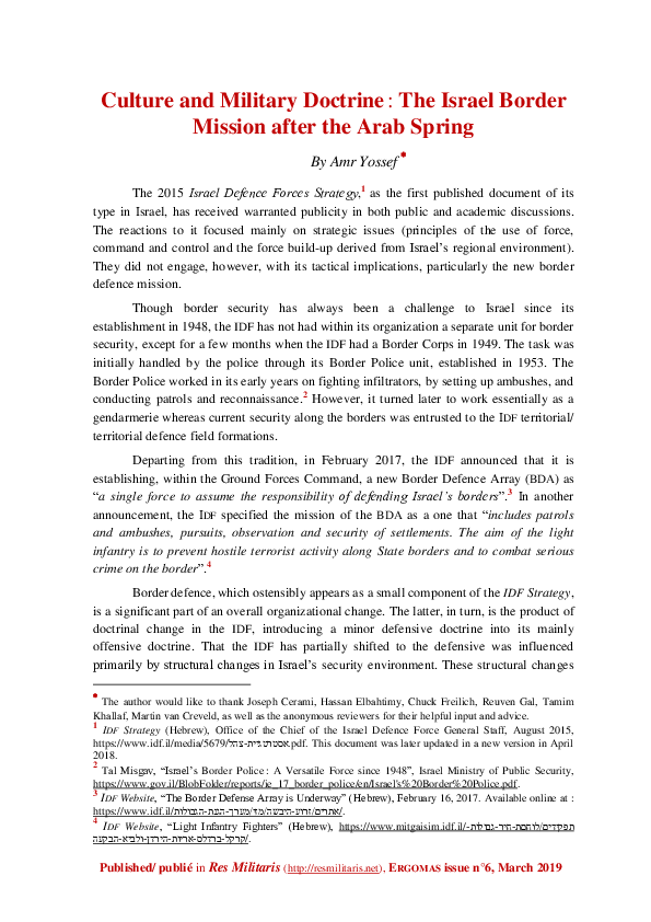 (PDF) Culture and Military Doctrine : The Israel Border Mission after ...