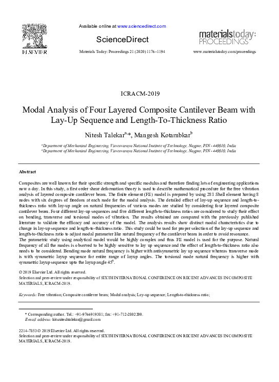 (PDF) Modal Analysis of Four Layered Composite Cantilever Beam with Lay-Up Sequence and Length ...