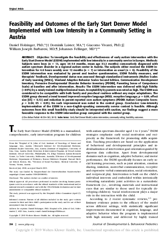 (PDF) Feasibility and Outcomes of the Early Start Denver Model ...