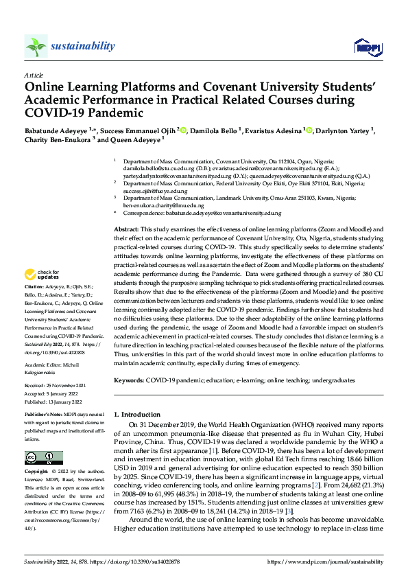 (PDF) Online Learning Platforms and Covenant University Students ...