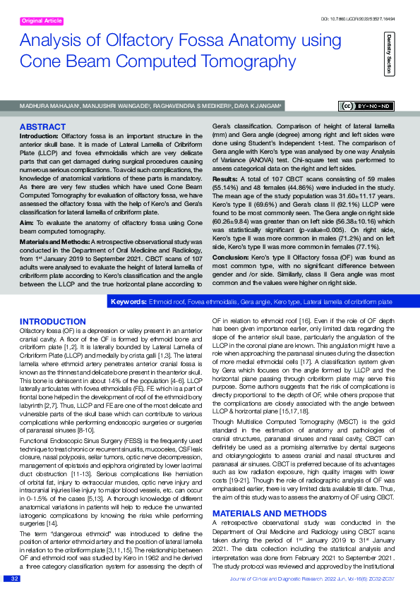 (PDF) Analysis of Olfactory Fossa Anatomy using Cone Beam Computed ...