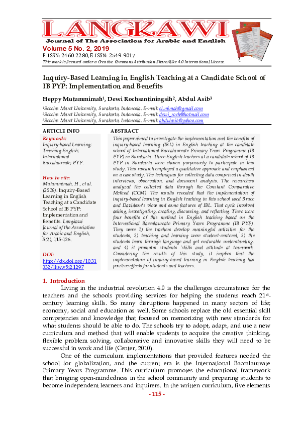 (PDF) Inquiry-based Learning in English Teaching at a Candidate School ...